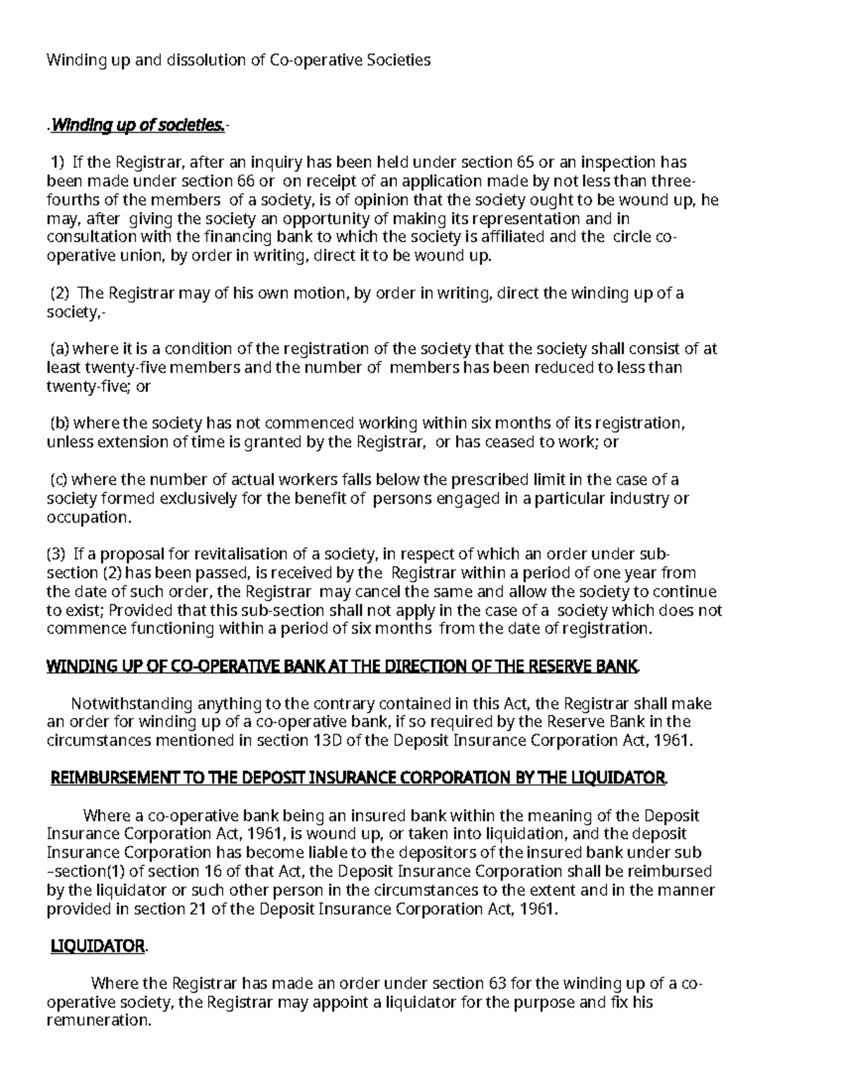 Winding up and dissolution of a co-operative society - Winding up and ...