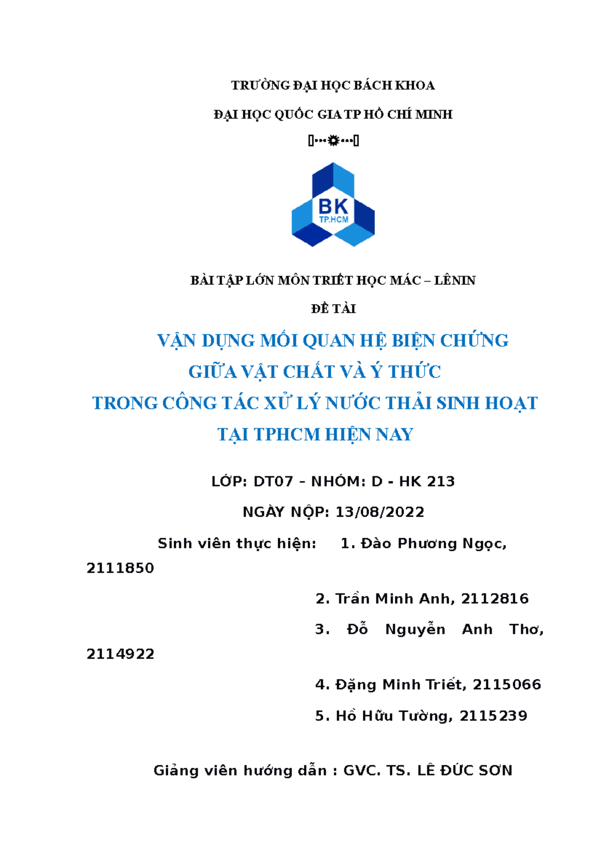 Tr ML-0508 - okle - TRƯỜNG ĐẠI HỌC BÁCH KHOA ĐẠI HỌC QUỐC GIA TP HỒ CHÍ ...