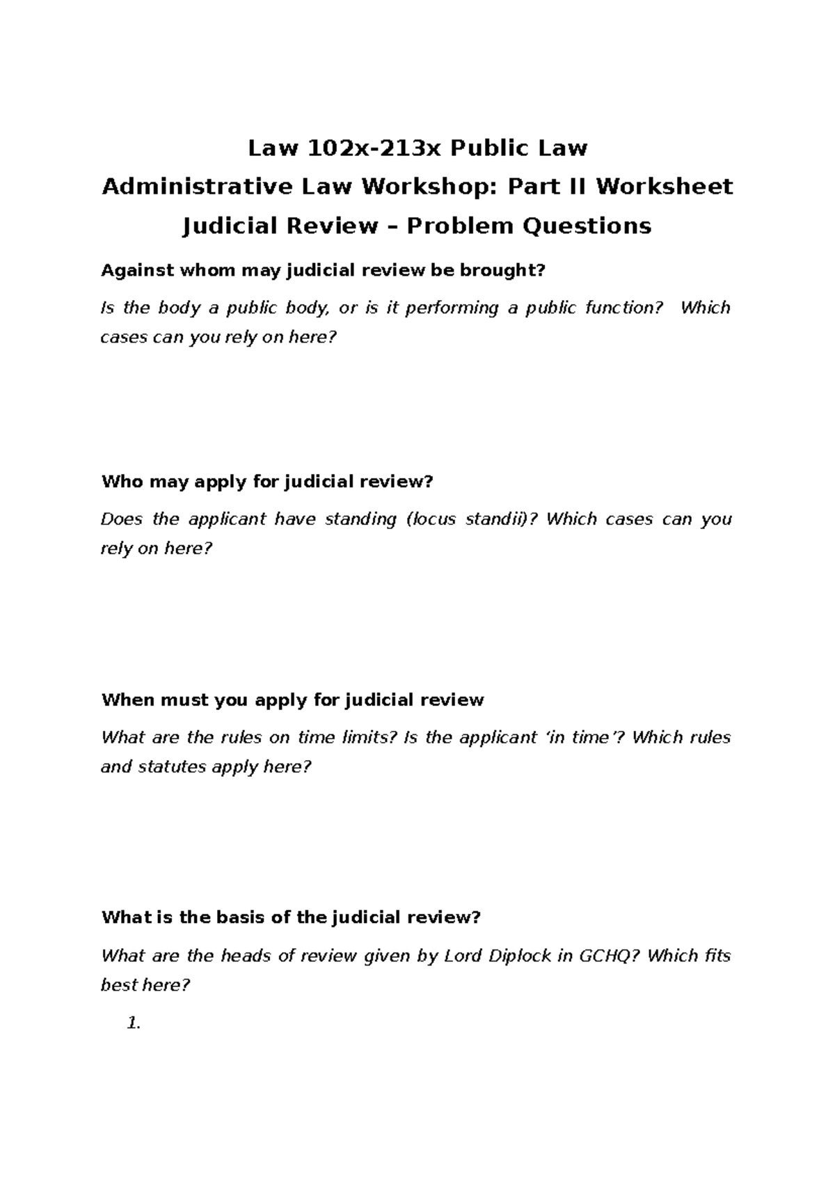 Workshop 3 - Part 2 Worksheet - Law 102x-213x Public Law Administrative ...
