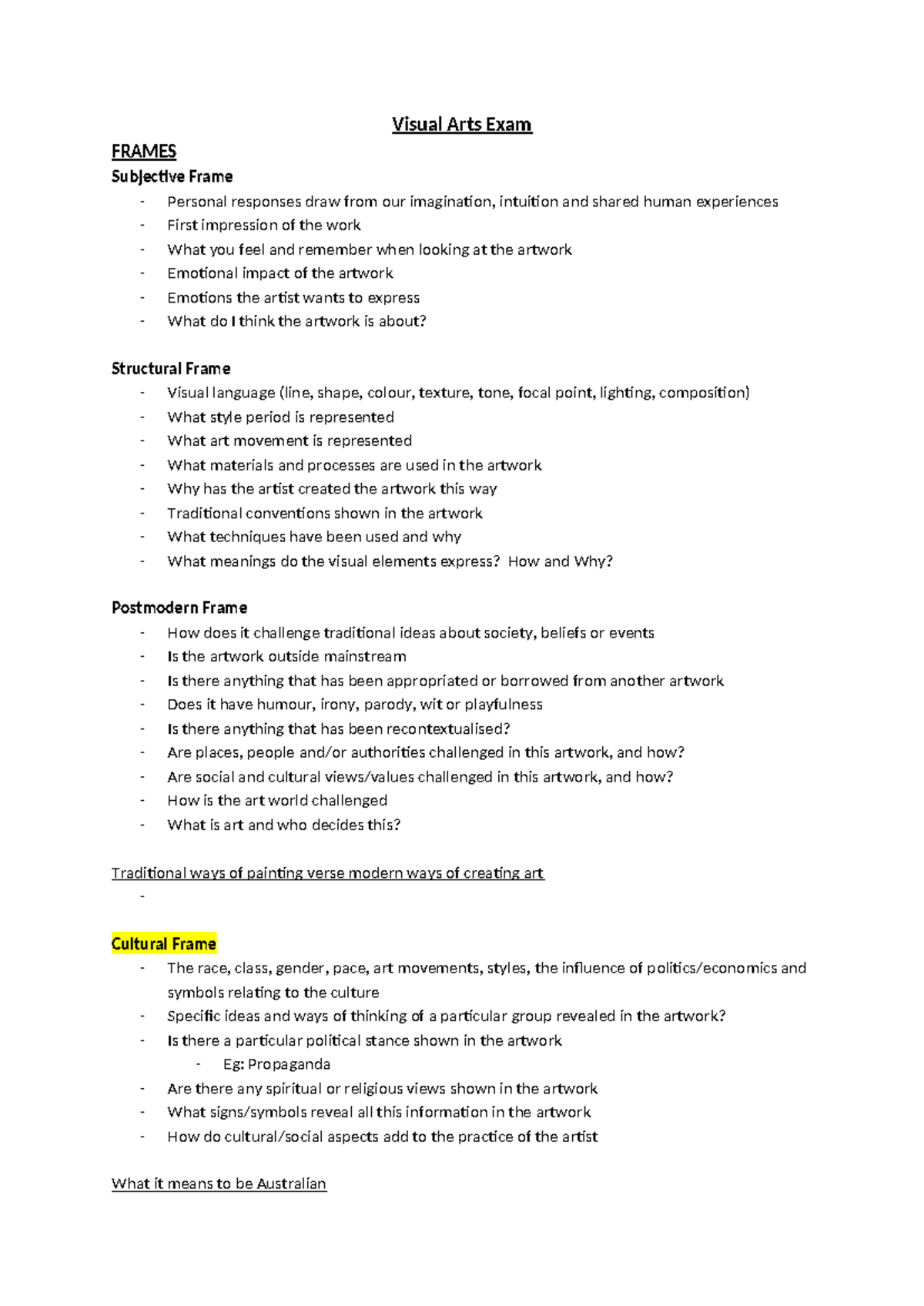 VA Study Notes - Visual Arts Exam FRAMES Subjective Frame - Personal ...