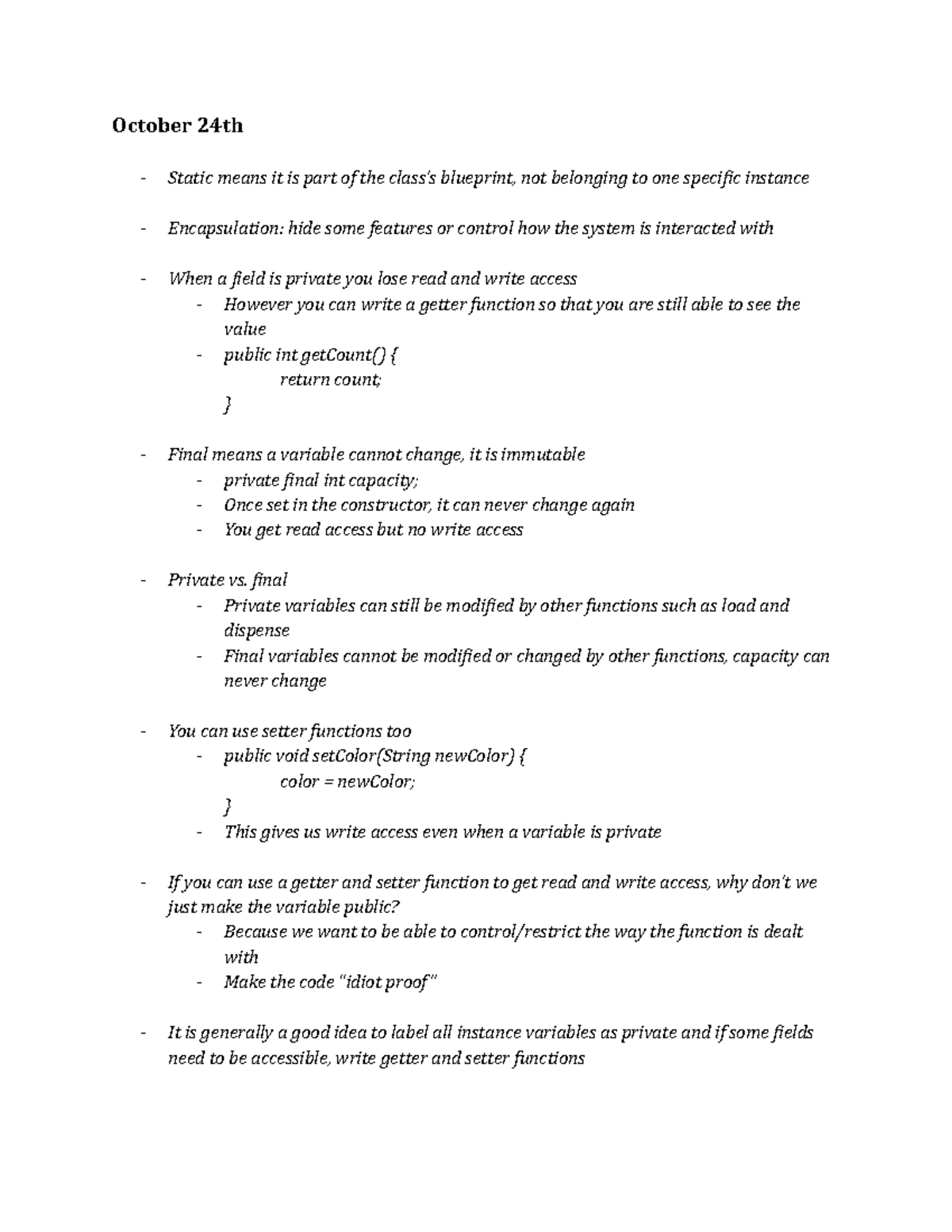 Class 21 Notes - Java programming static, final. Dr. McBurney and Dr ...