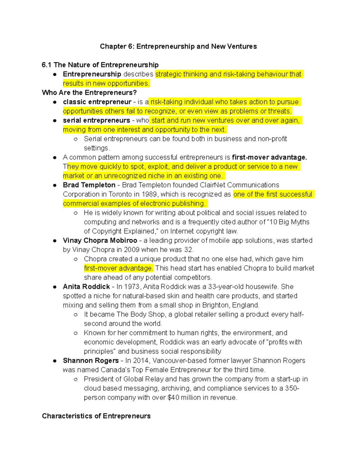 Chapter 6 Entrepreneurship and New Ventures - Chapter 6 ...