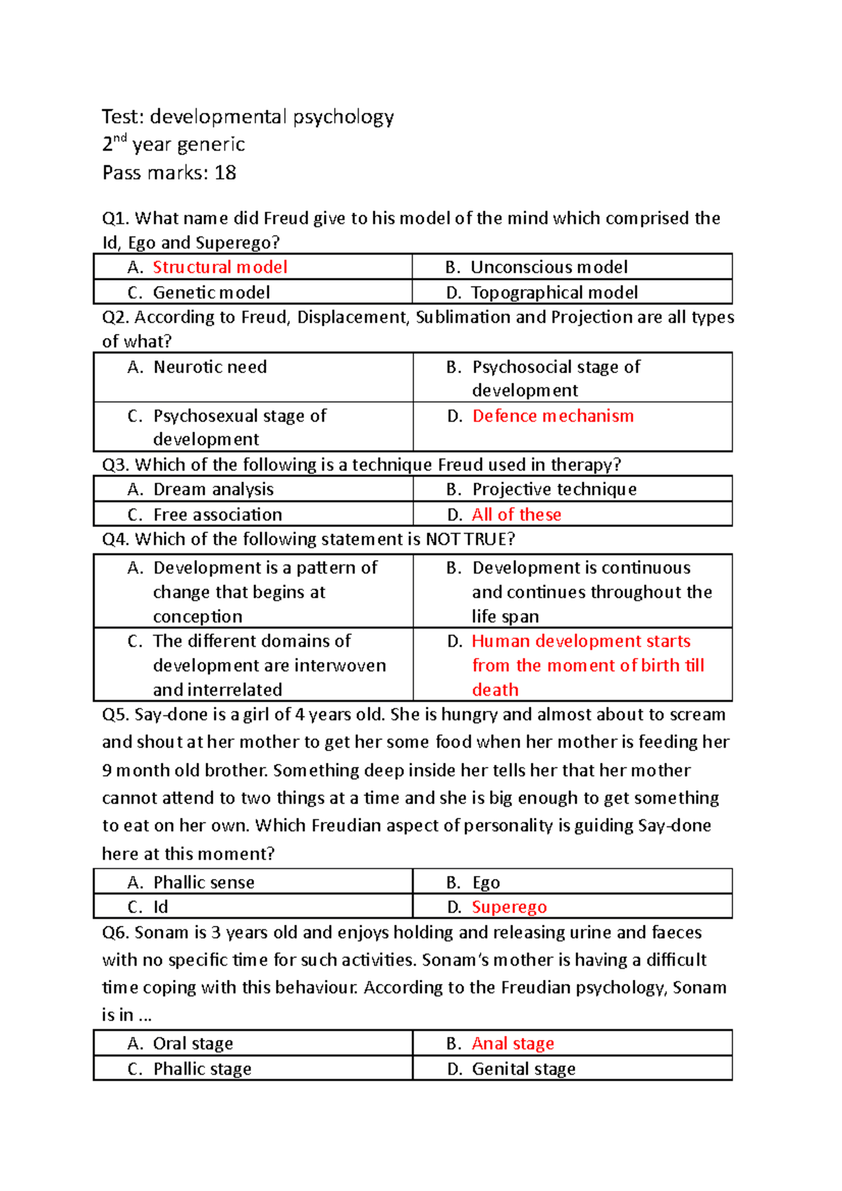 Dev theoeries test - easy - Test: developmental psychology 2 nd year ...