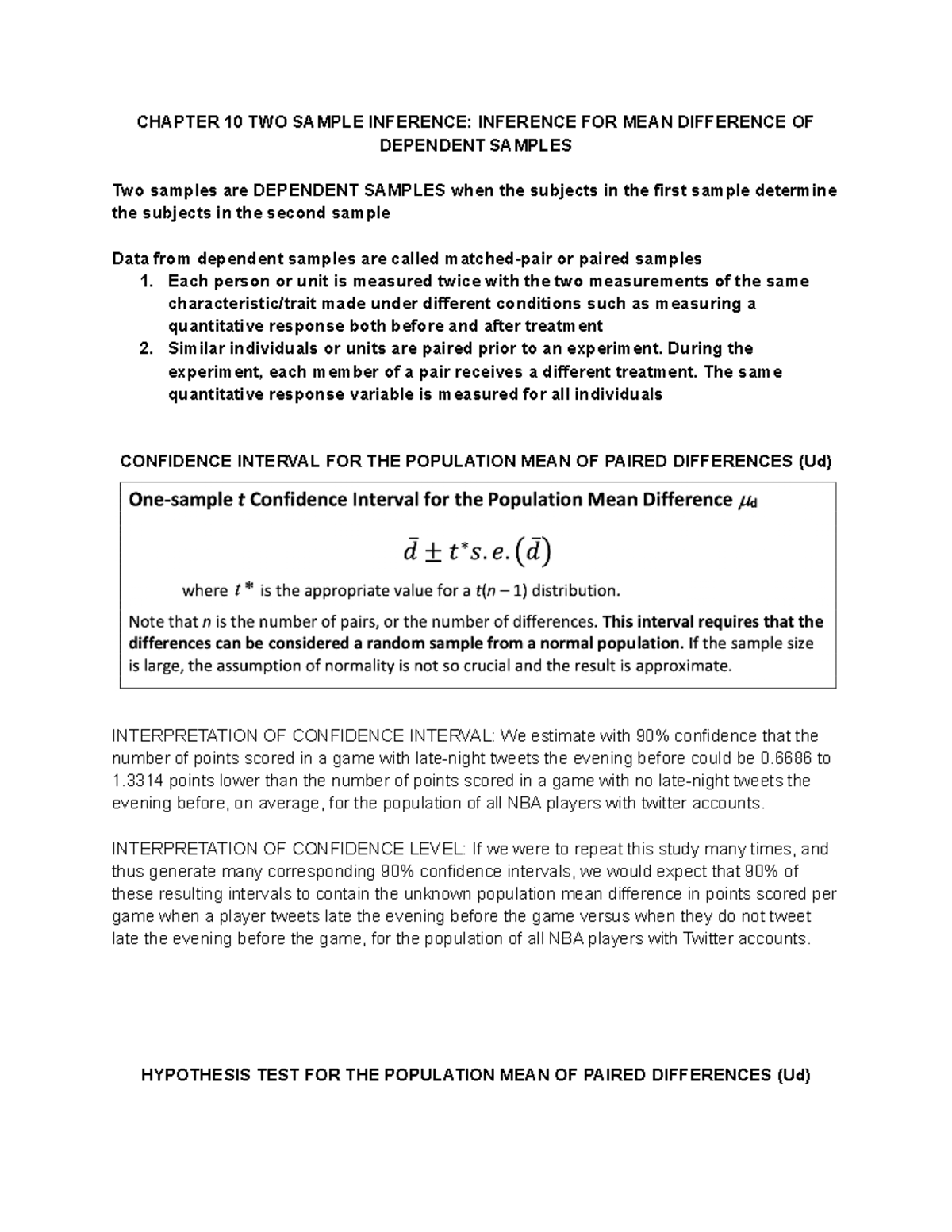 Chapter 10 Two Sample Inference Inference For Mean Difference Chapter