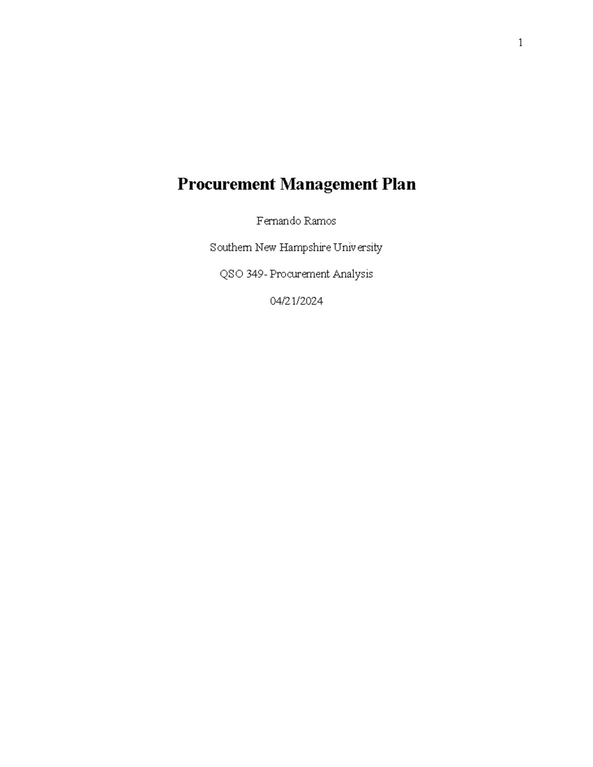 Qso 349 - Procurement Management Plan- week 7 - Procurement Management ...
