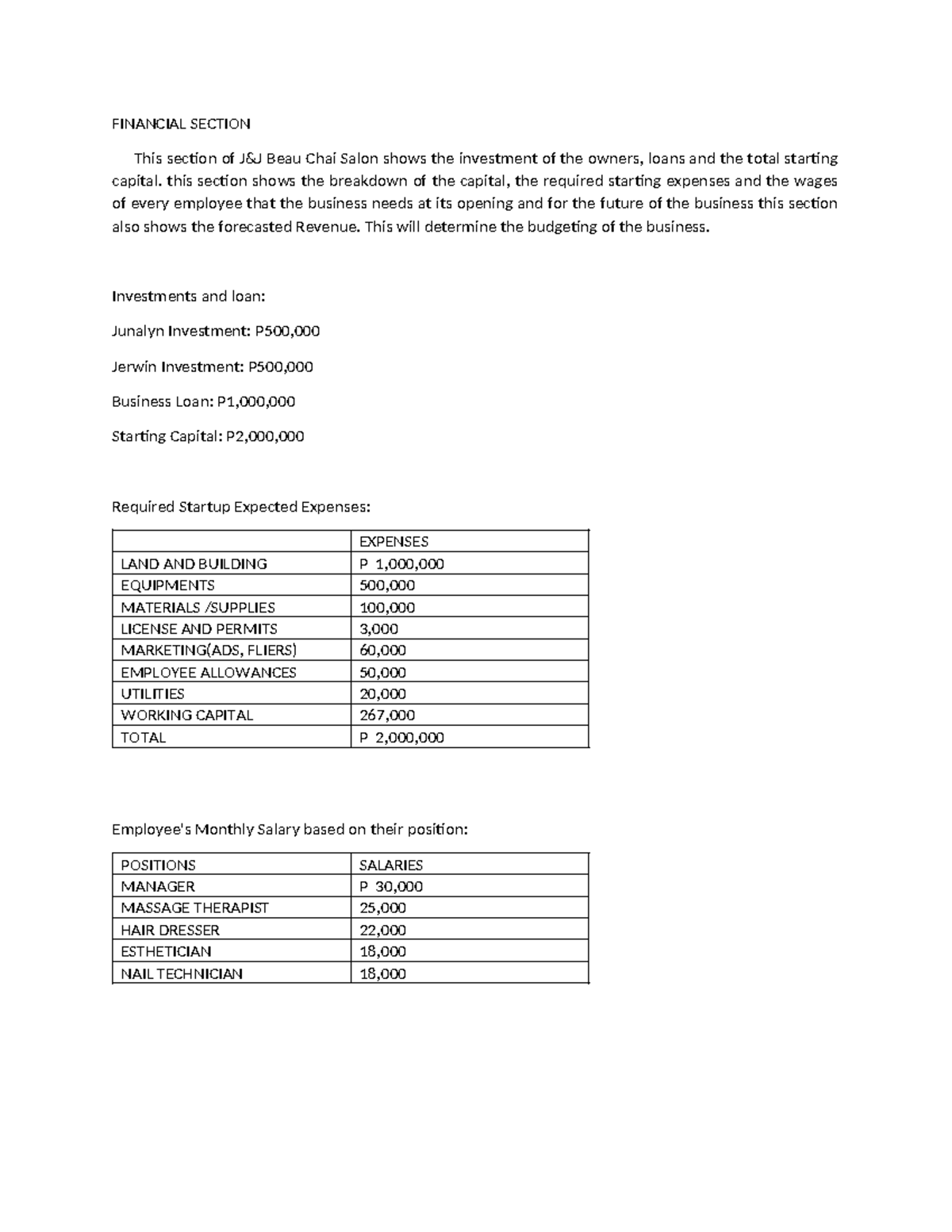 Financial Section - FINANCIAL SECTION This section of J&J Beau Chai ...