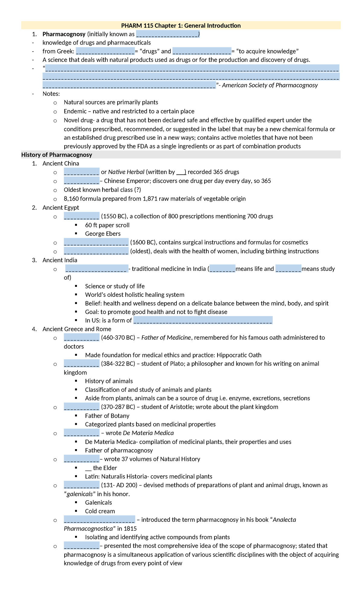 115 Introduction and History - PHARM 115 Chapter 1: General ...