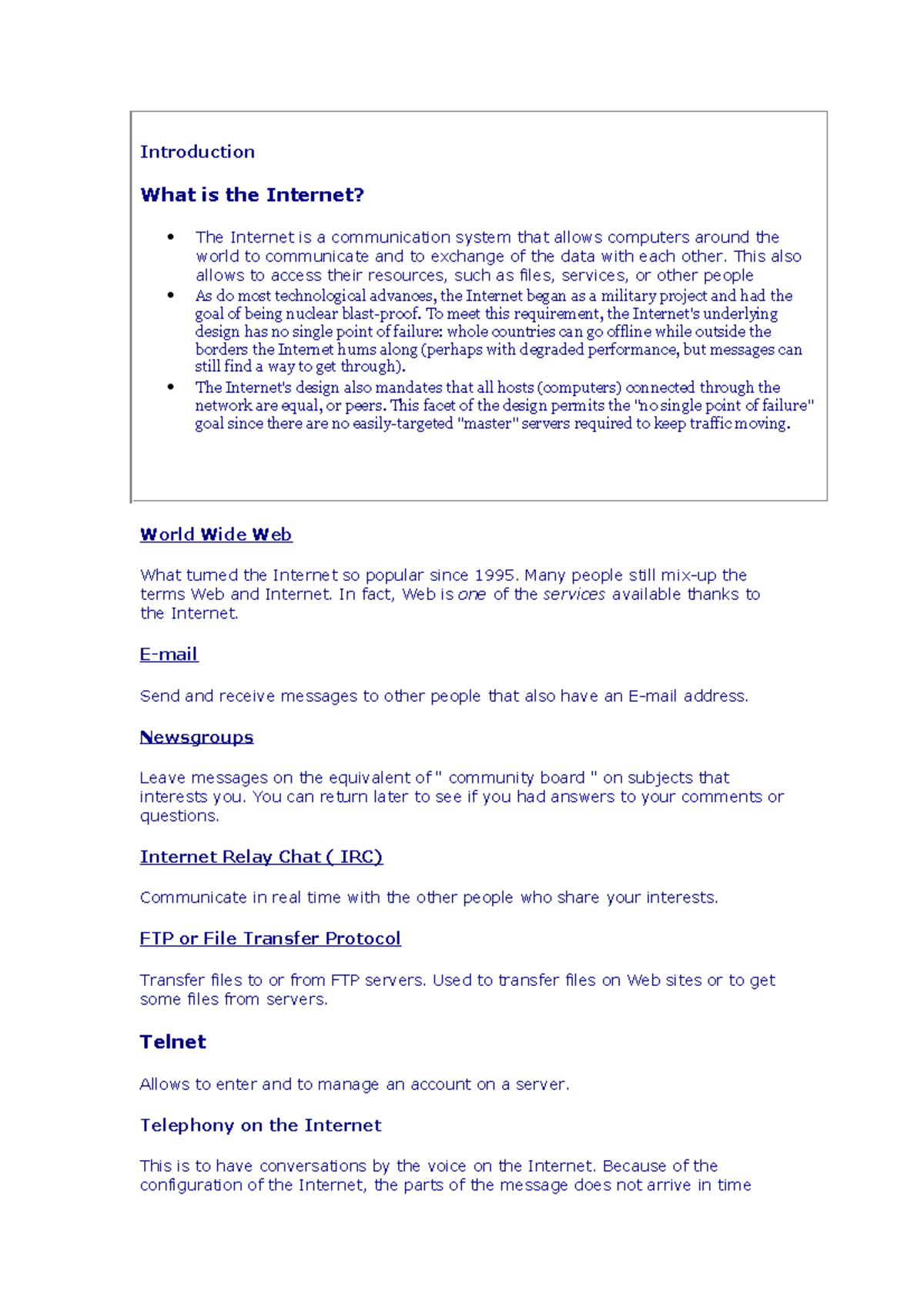 1 Internet Notes-1 - Ecommerce - Introduction What is the Internet? The ...