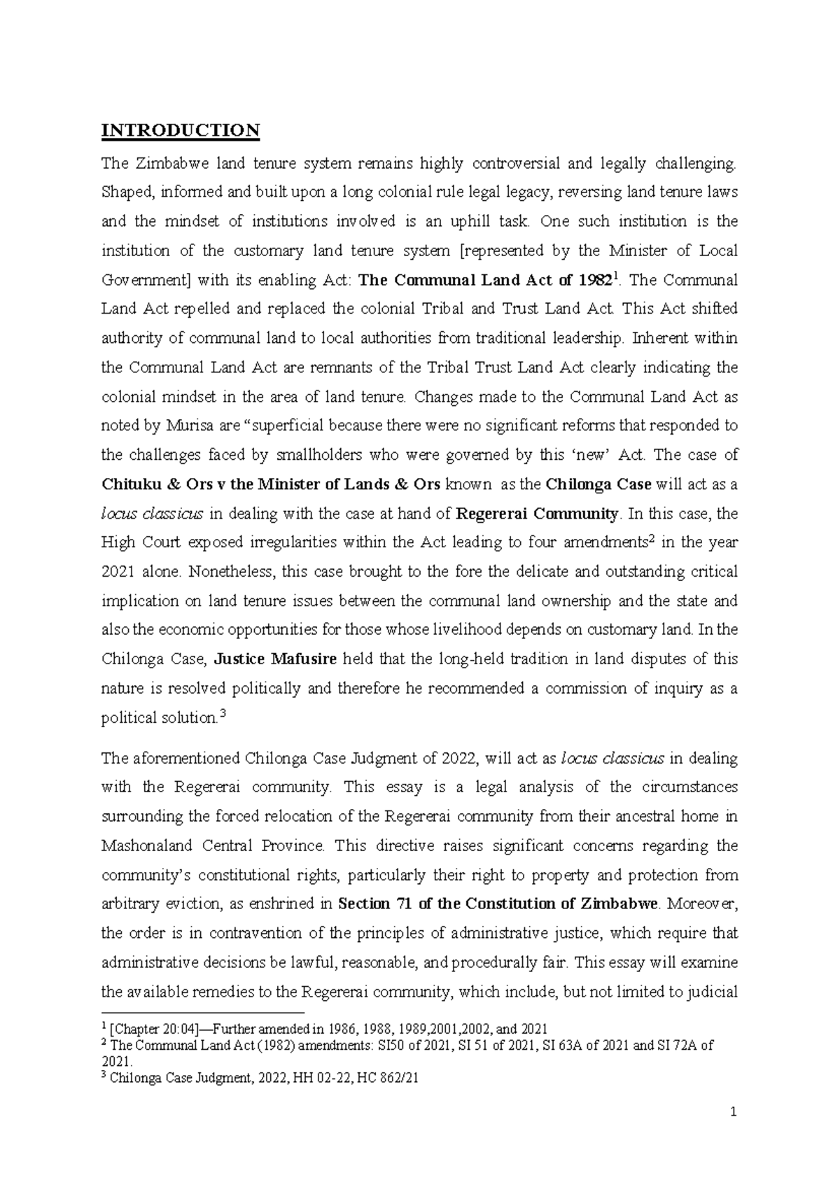 Admin Group Assignmmt final 1 - INTRODUCTION The Zimbabwe land tenure ...