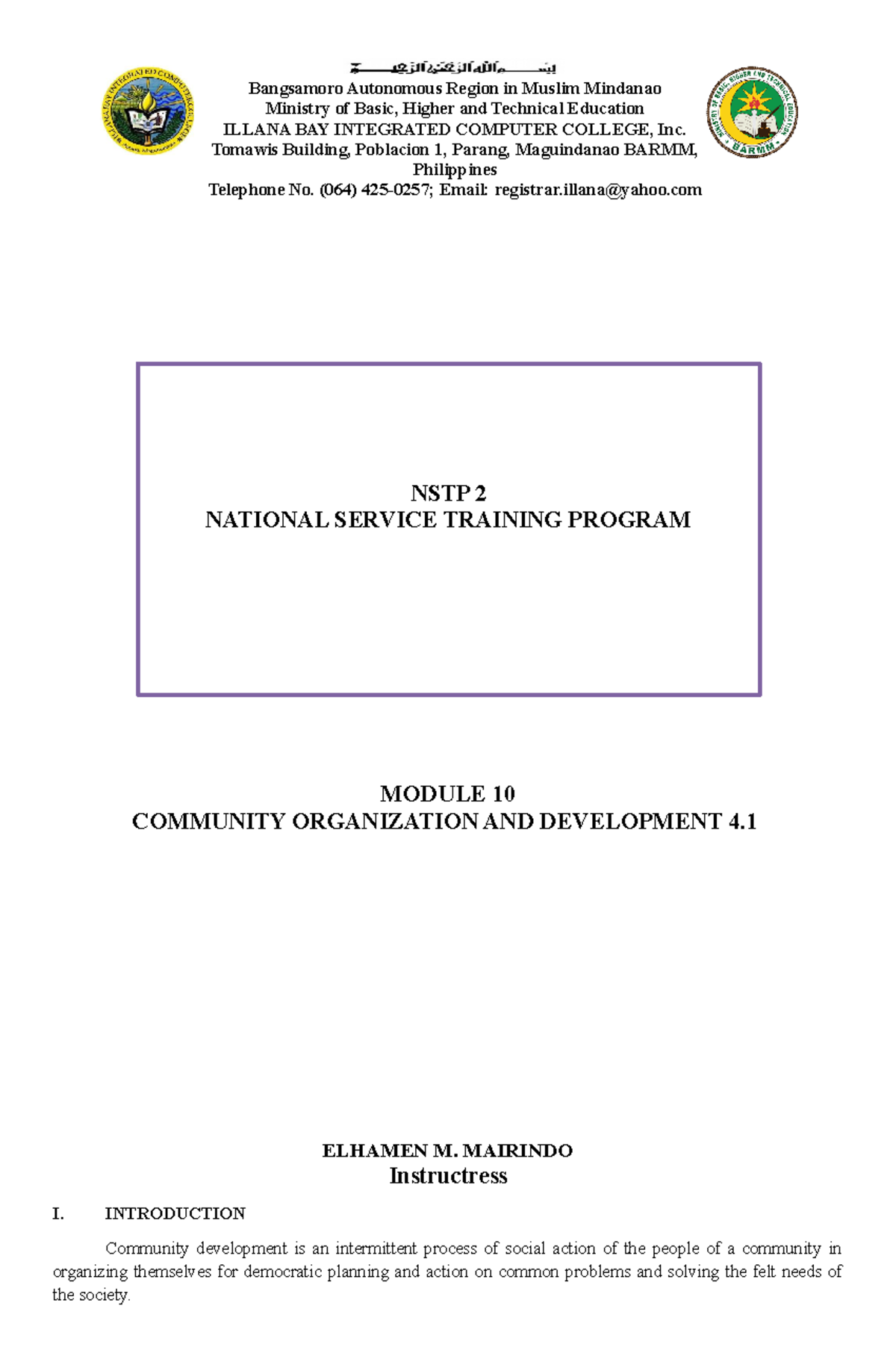 Nstp 2 Module 10 Dsddsdnsdsjdbsjdbsd Module 10 Community