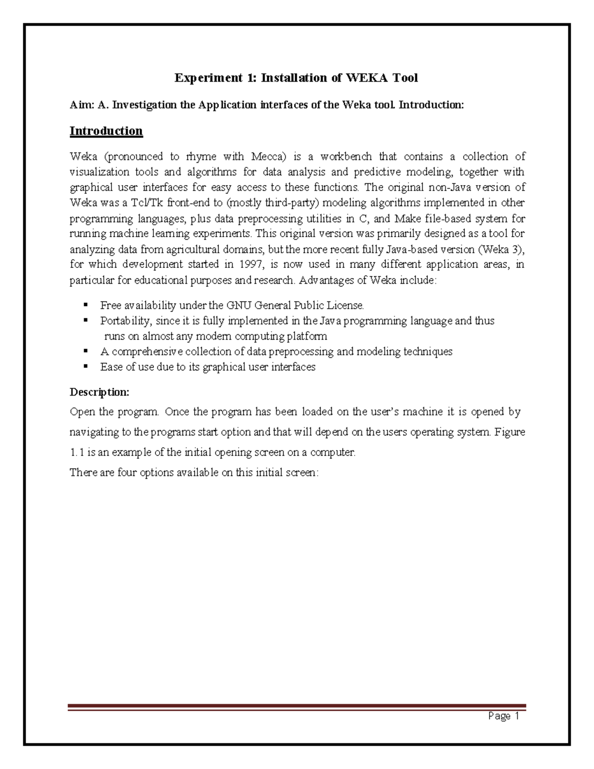 DMBI Lab Experiments - Experiment 1: Installation of WEKA Tool Aim: A ...