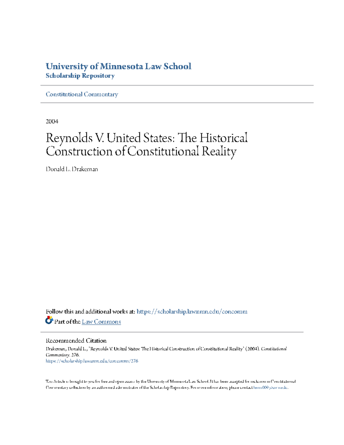 Reynolds v. US FULL TEXT - University of Minnesota Law School ...