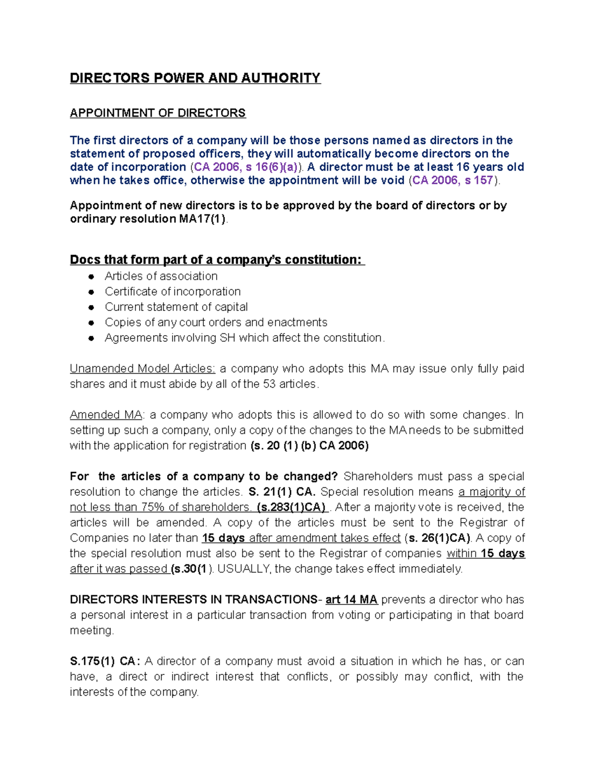 Directors Power AND Authority - DIRECTORS POWER AND AUTHORITY ...