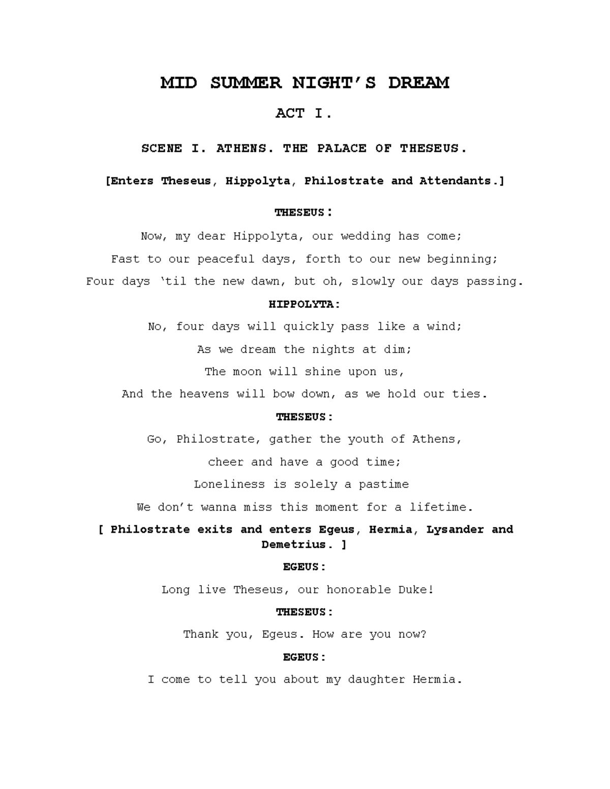 A midsummer nights dream full - Scriptwriting - La Salle - Dasma - Studocu