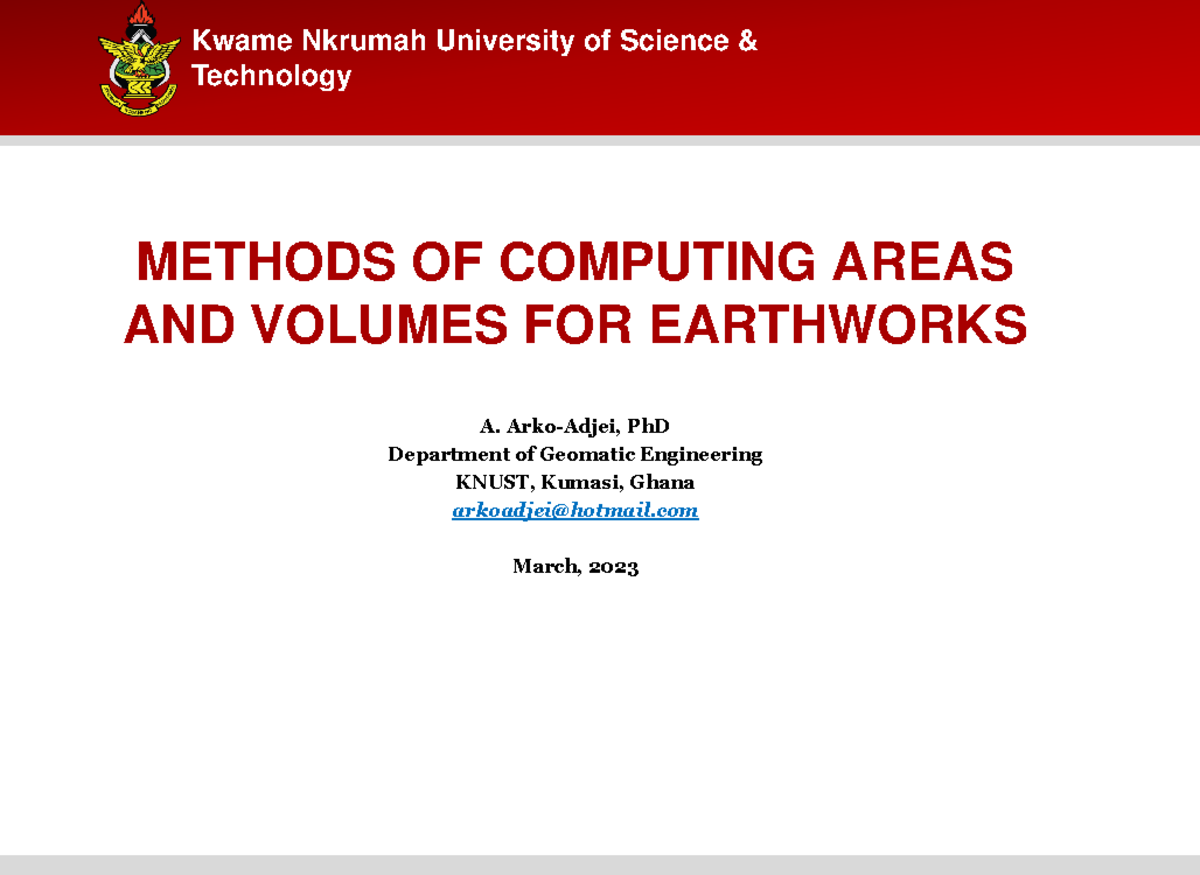 Lecture 3 - Methods of Computing Areas and Volumes - Kwame Nkrumah ...