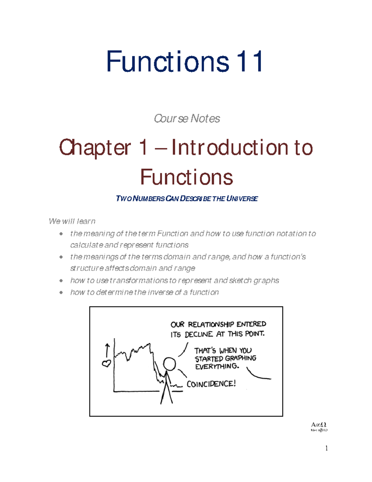 CH1 Functions - Just notes - Functions 11 Course Notes Chapter 1 ...