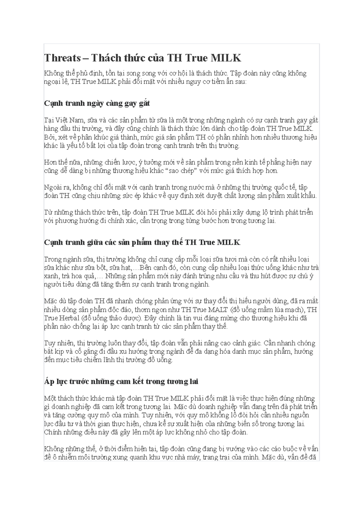 Threat TH true milk - mmmmm - Threats – Thách thức của TH True MILK ...