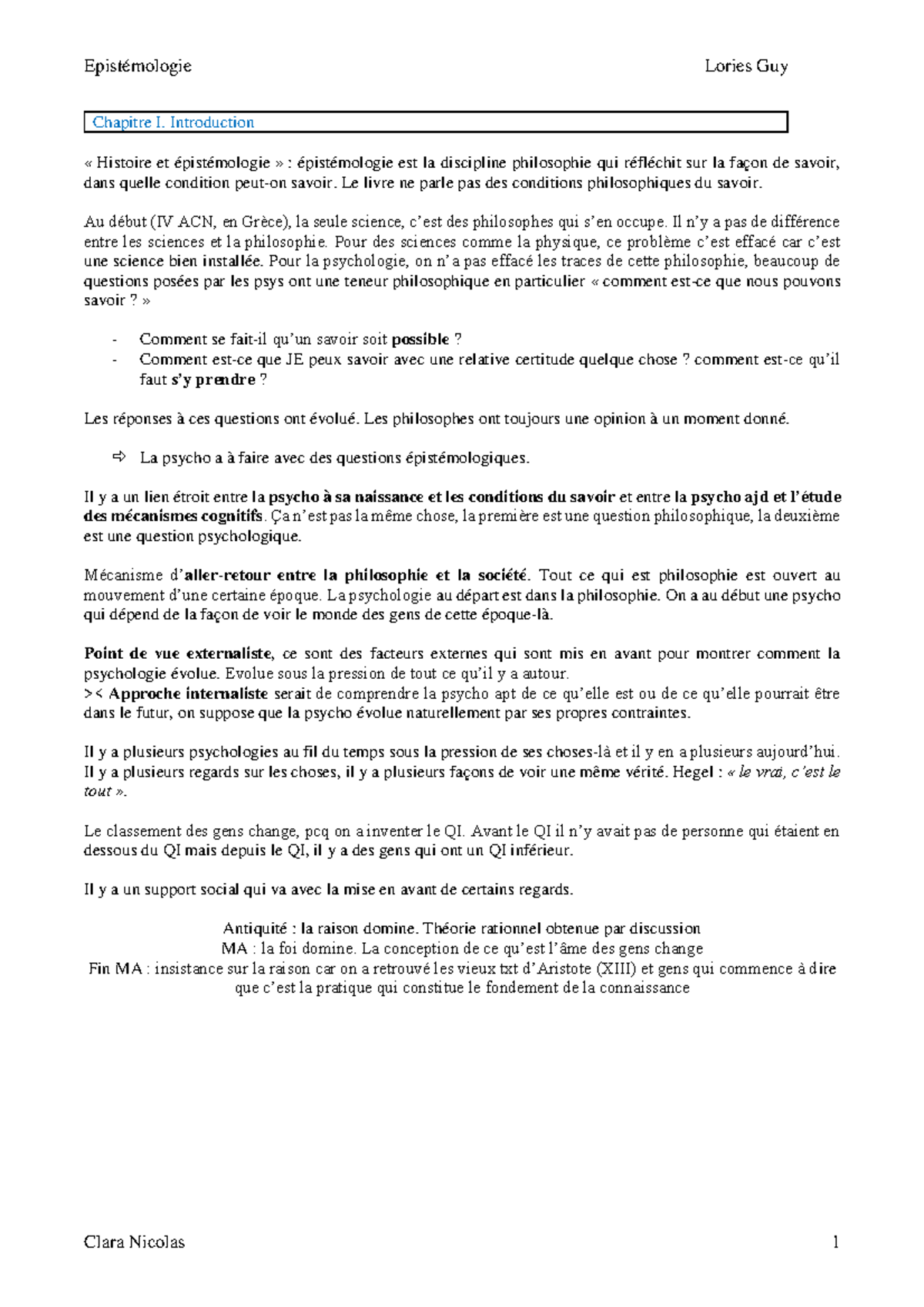 Epistemologie - Synthèse complète - Warning: TT: undefined function: 32 Chapitre I. Introduction ...