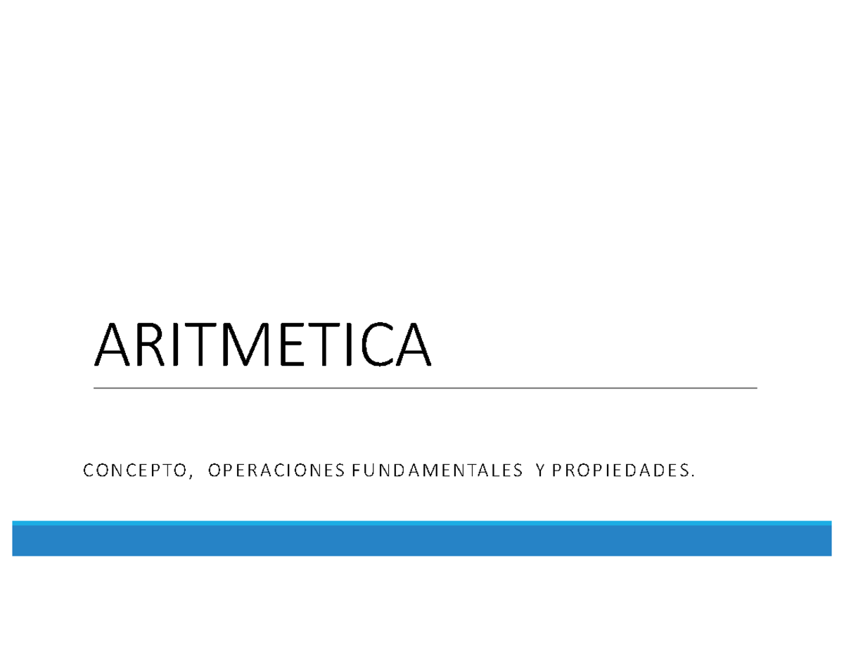 U1 Aritmética Los números - ARITMETICA ####### CONCEPTO, OPERACIONES ...