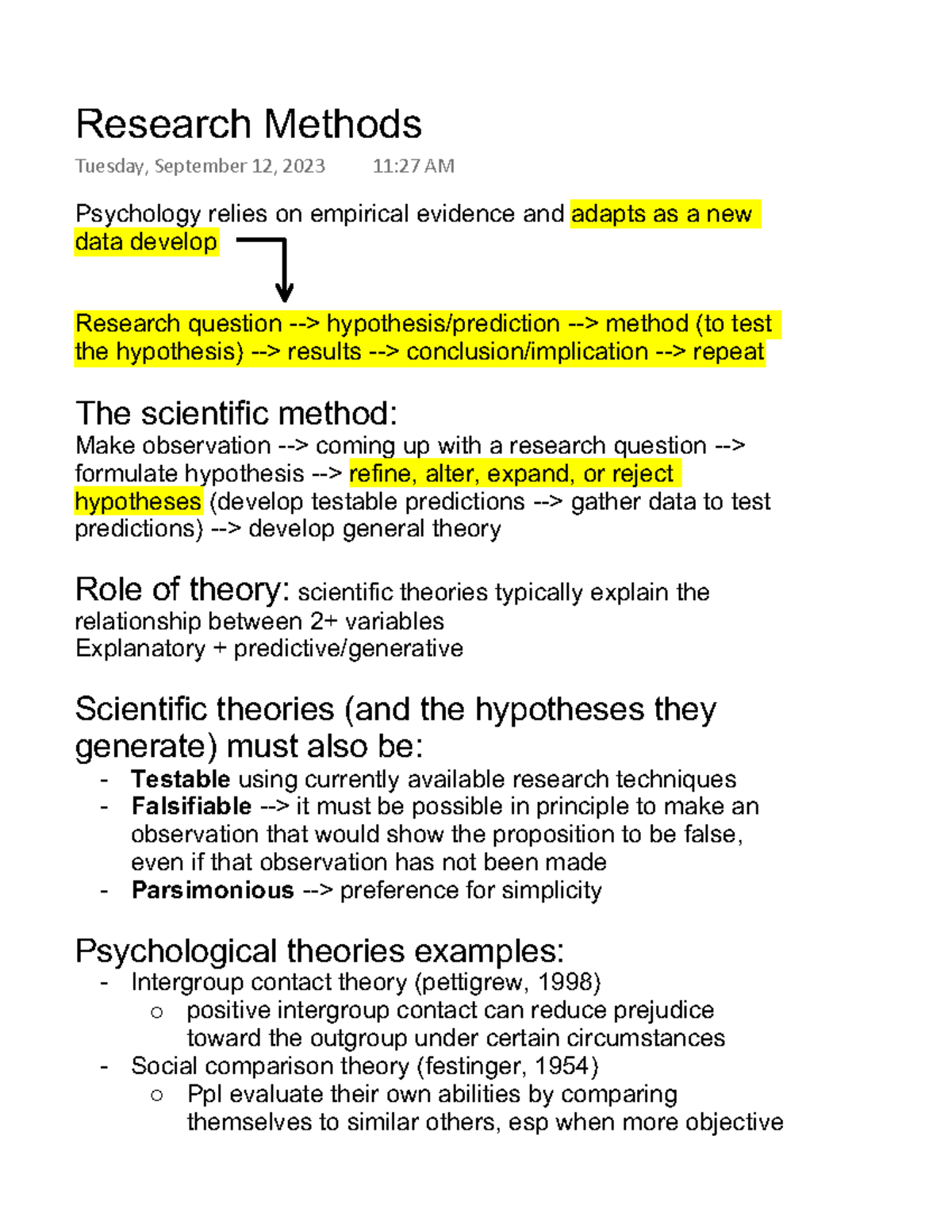 Psy100 - Research Methods - Psychology relies on empirical evidence and ...