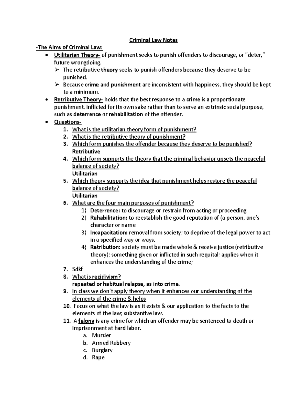 Criminal Law Notes - Criminal Law Notes The Aims of Criminal Law ...