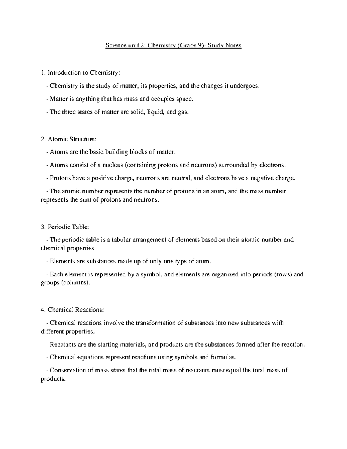 Chemistry Study Notes Science Unit 2 Chemistry Grade 9 Study chemistry-study-notes-science-unit-2-chemistry-grade-9-study