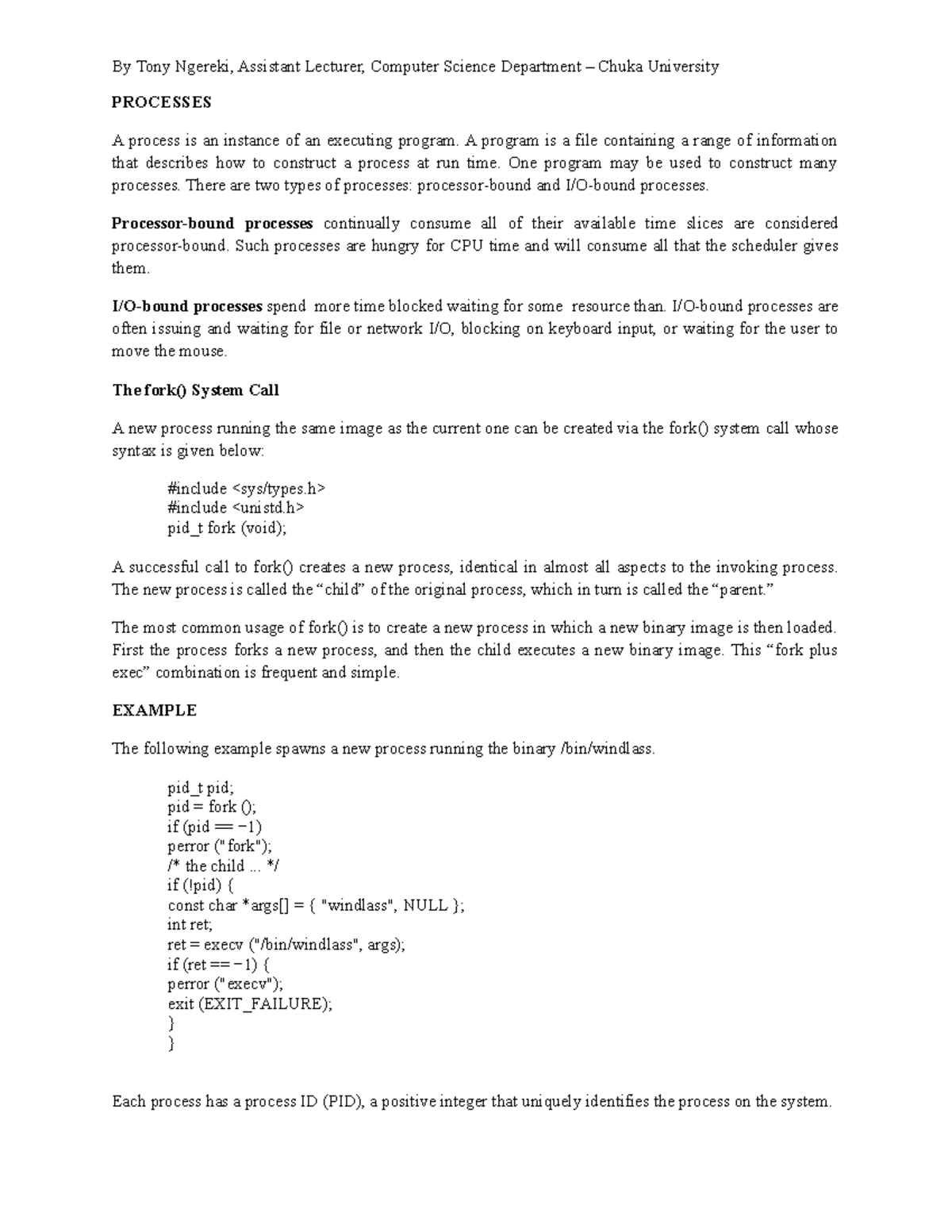 Systems Programming - Processes - By Tony Ngereki, Assistant Lecturer ...