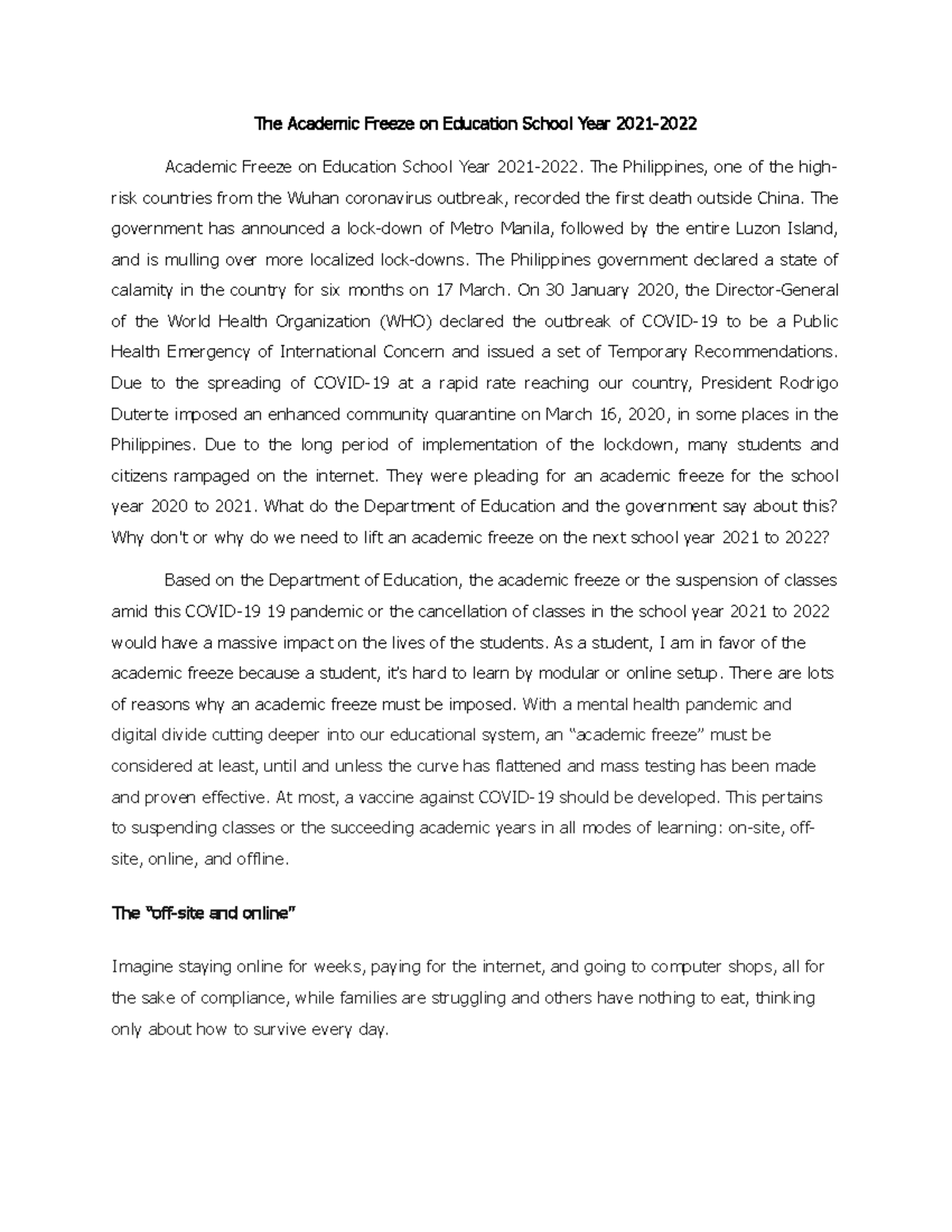 The Academic Freeze on Education - The Philippines, one of the high ...
