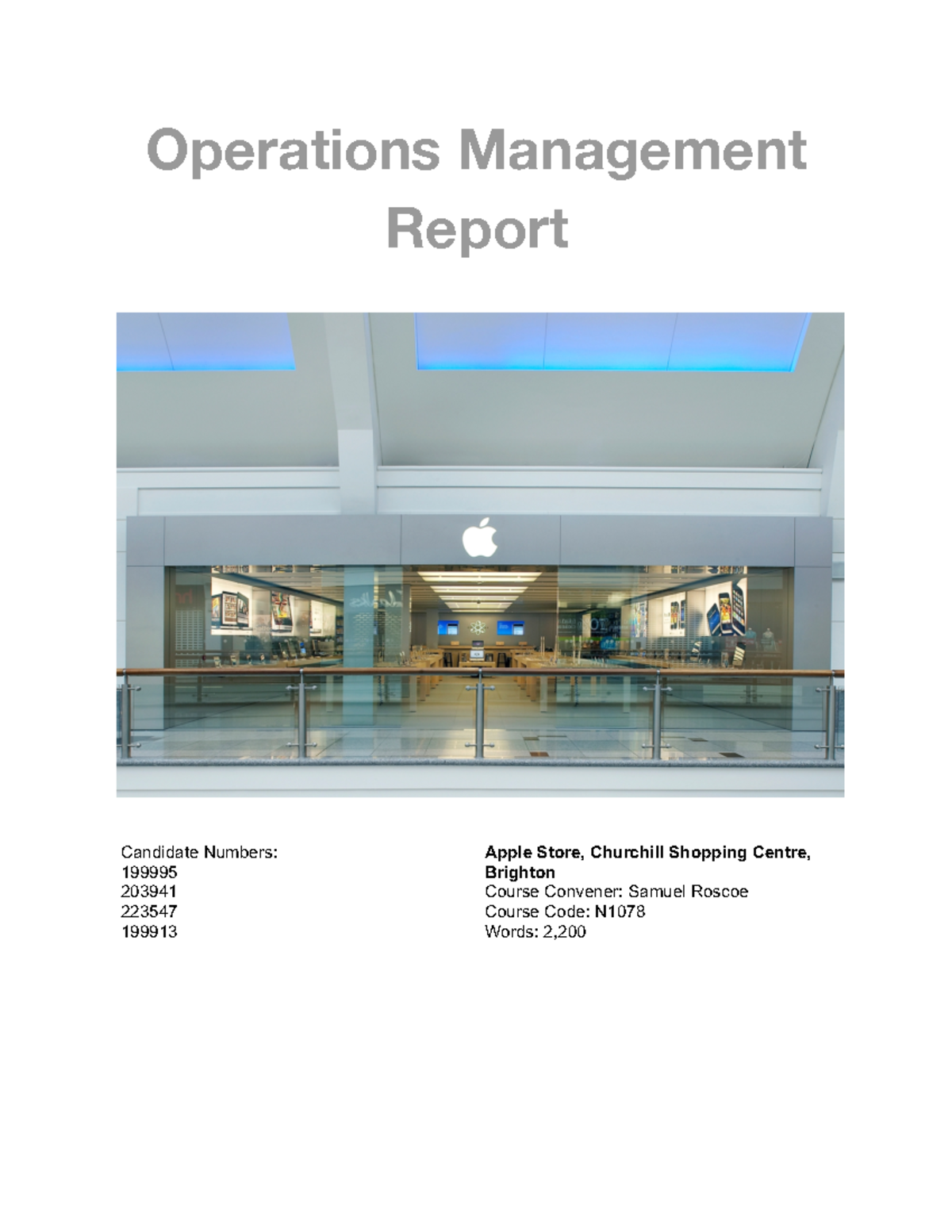 (1st Class) Business Operations Management Report - Operations ...