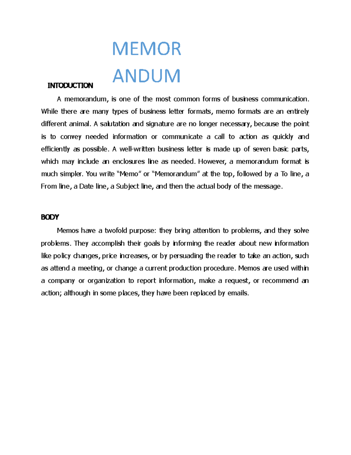 Memorandum Example; Guide in making Memorandum; How to make a ...