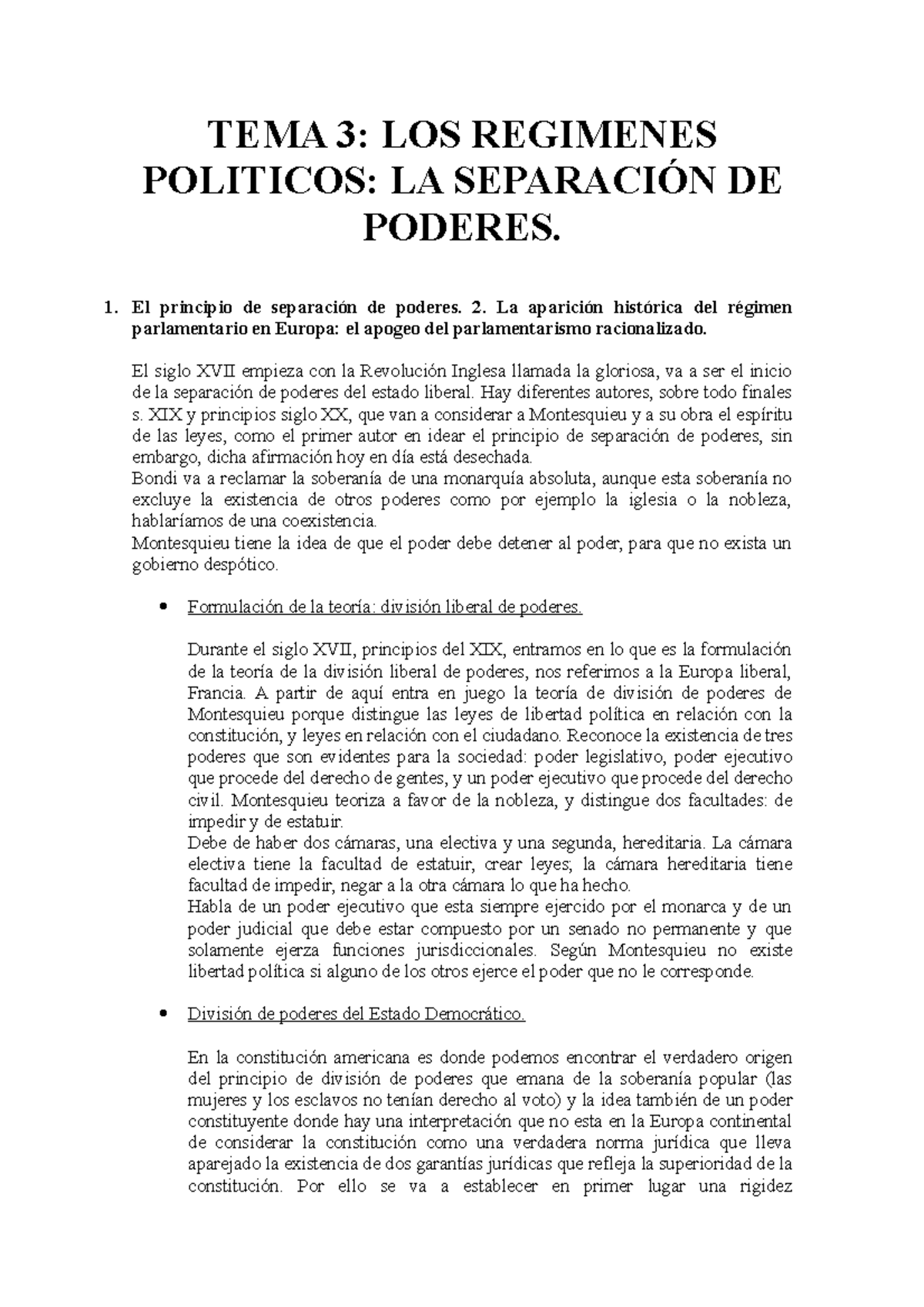 Tema 3 Los Regimenes Politicos La Separación De Poderes El