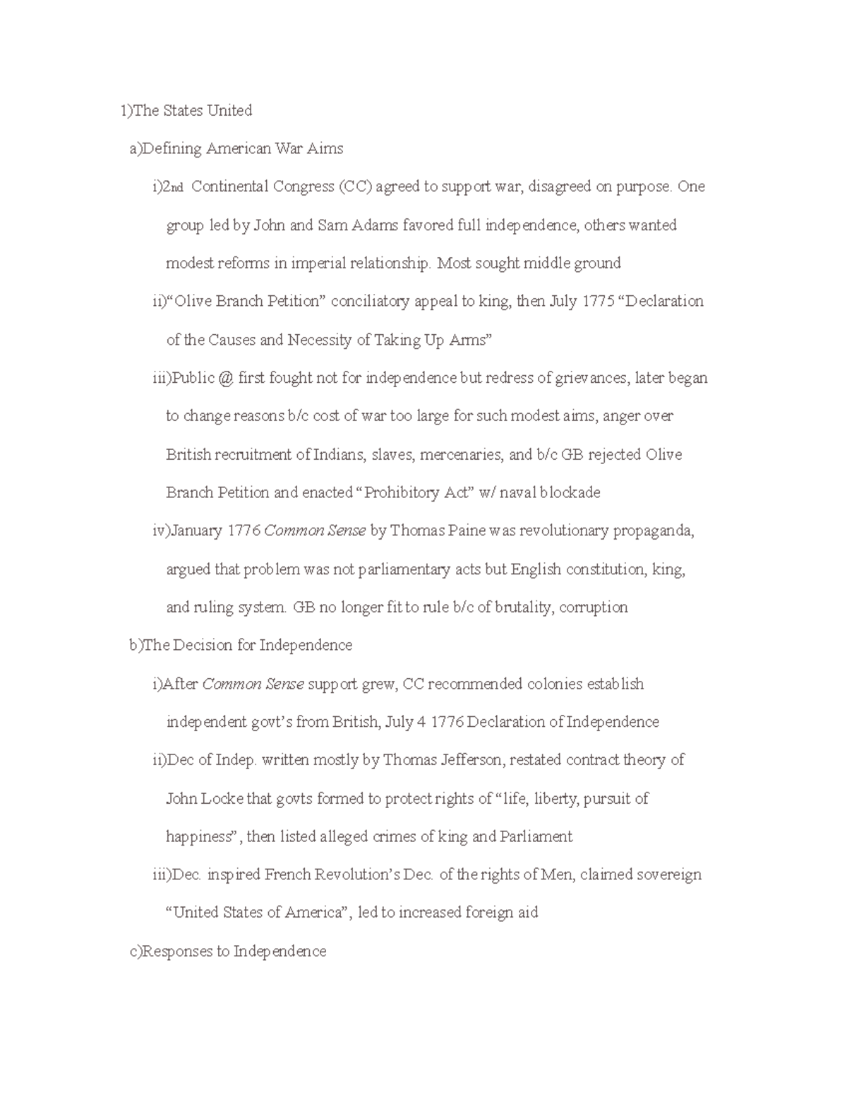 Chapter 5 - notes - 1)The States United a)Defining American War Aims i ...