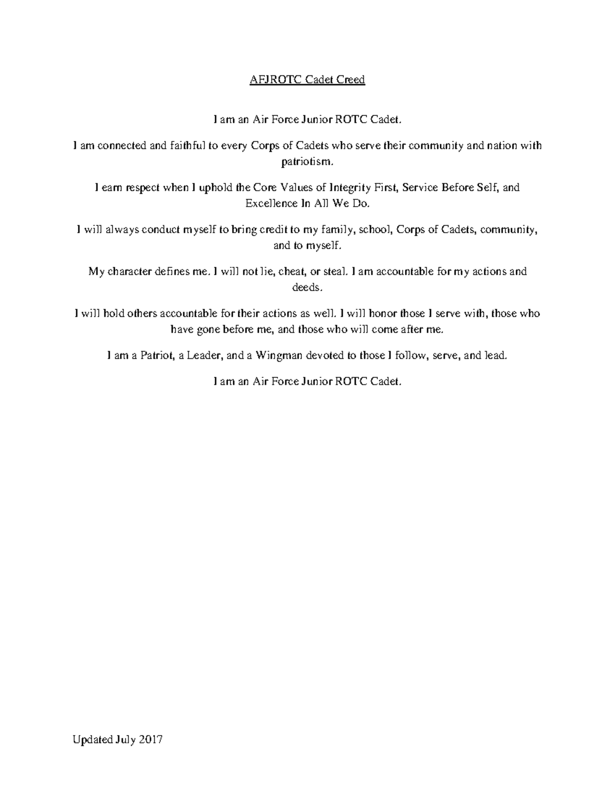 Afjrotc Cadet Creed - adssadsadads - Updated July 2017 AFJROTC Cadet ...