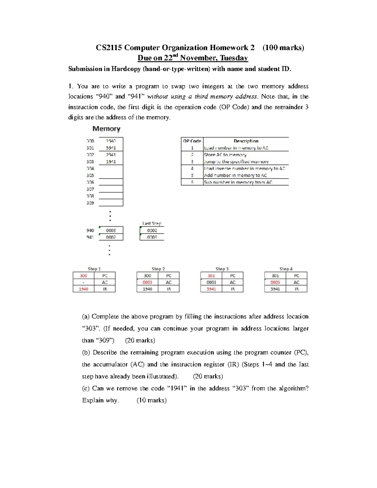Homework 2 Questions - CS2115 Computer Organization Homework 2 Due on ...