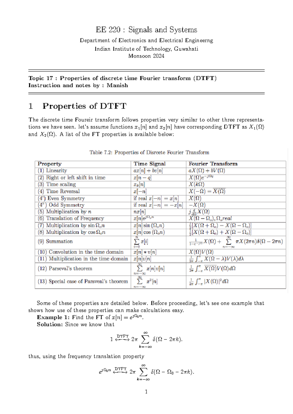 Topic 17 Properties of DTFT - EE 220 : Signals and Systems Department ...