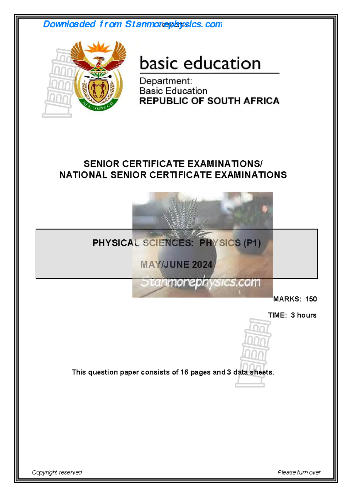 NSC Physical Sciences Grade 12 May June 2024 P1 and Memo - Confidential ...