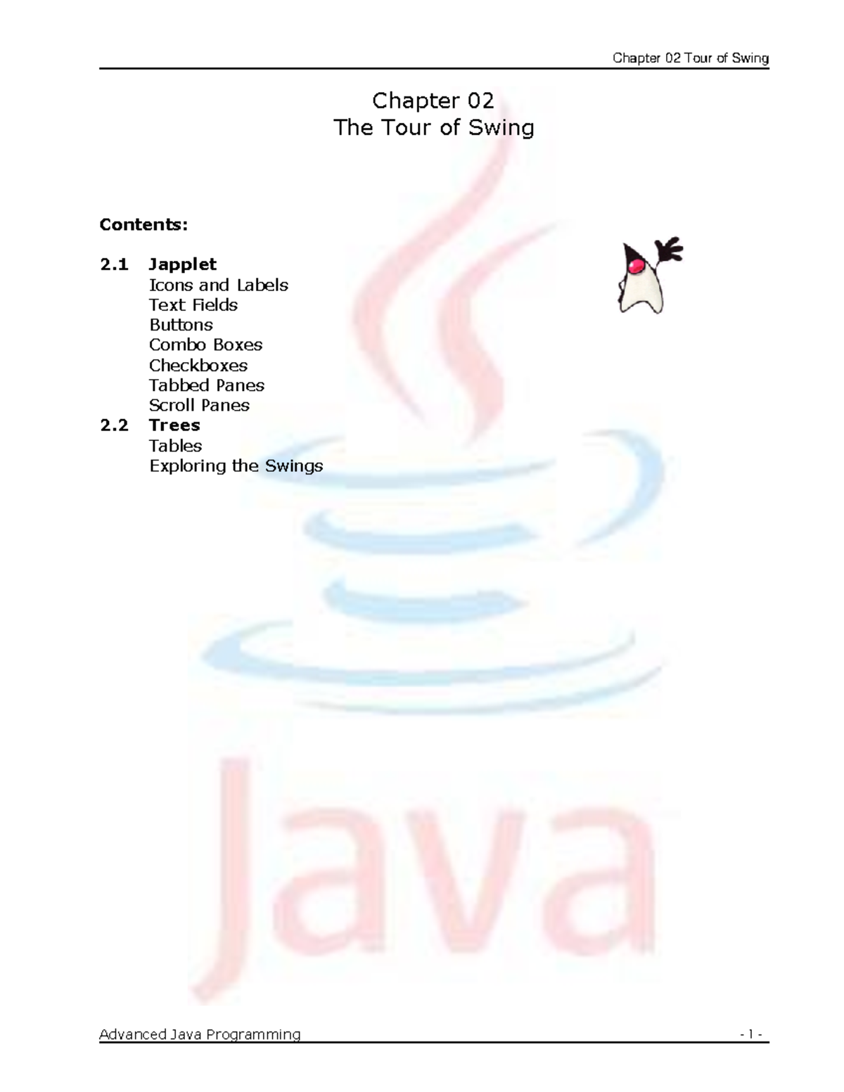 Ajp Notes Chapter 02 Computer Science Documents Chapter 02 The Tour Of Swing Contents 2