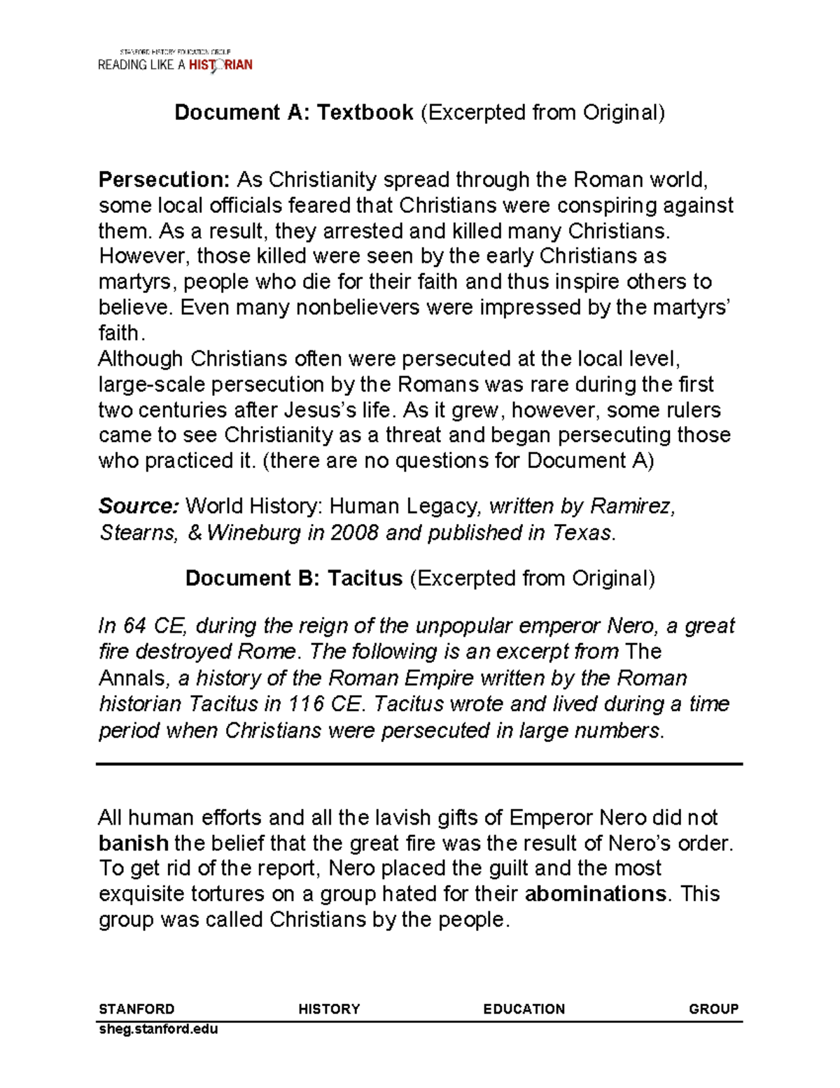 Roman Empire and Christianity Student Materials-editable - Document A ...