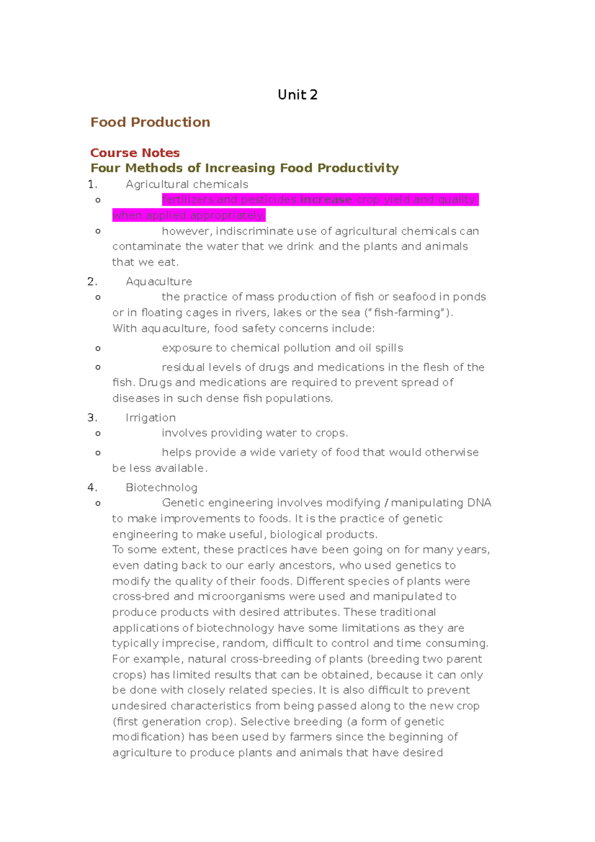 Hnsc 1200 summary - Unit 2 Food Production Course Notes Four Methods of ...