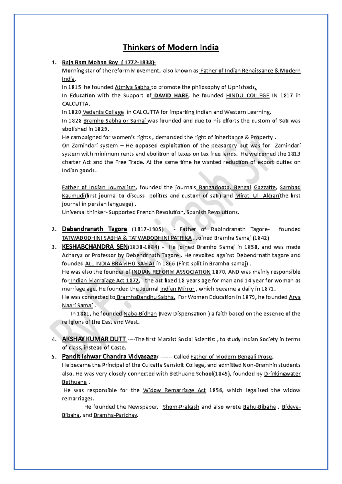 Thinkers of Modern India - Thinkers of Modern India Raja Ram Mohan Roy ...