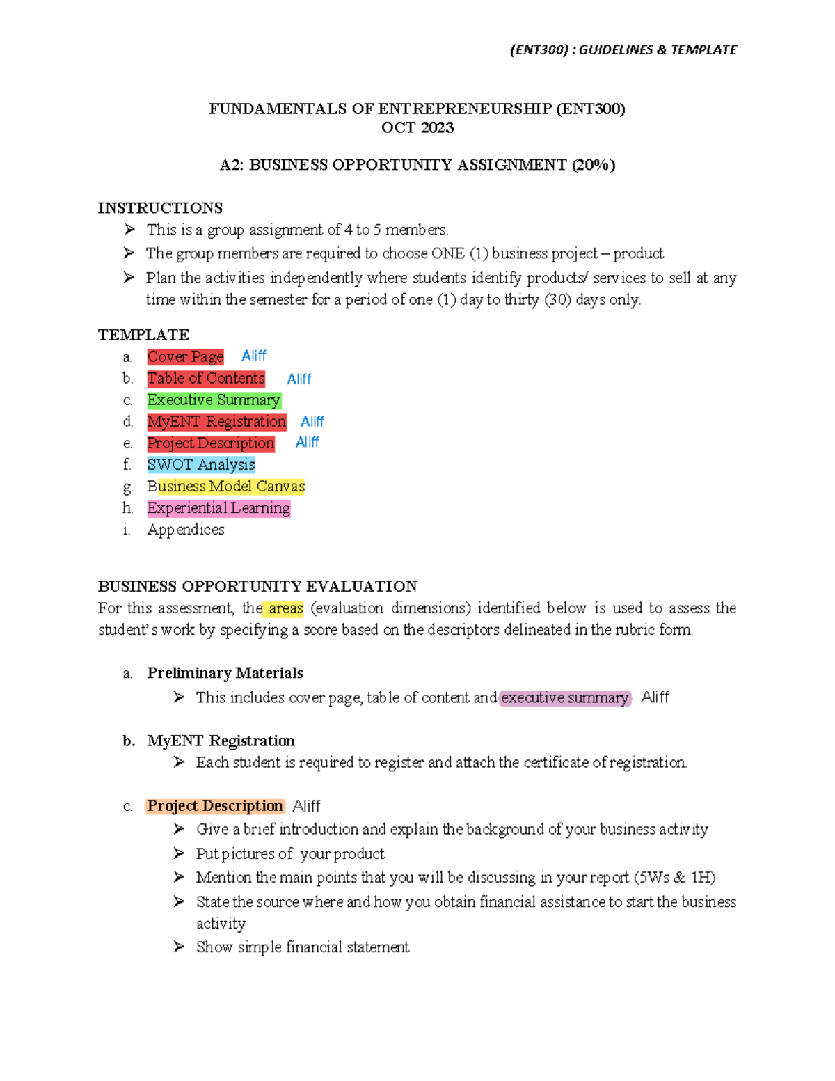 ENT300 Business Opportunities Works - FUNDAMENTALS OF ENTREPRENEURSHIP ...