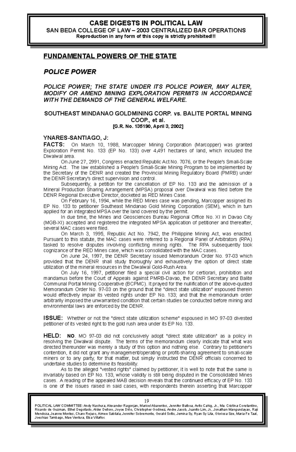 33452563 Political LAW Case Digests - SAN BEDA COLLEGE OF LAW – 2003 ...