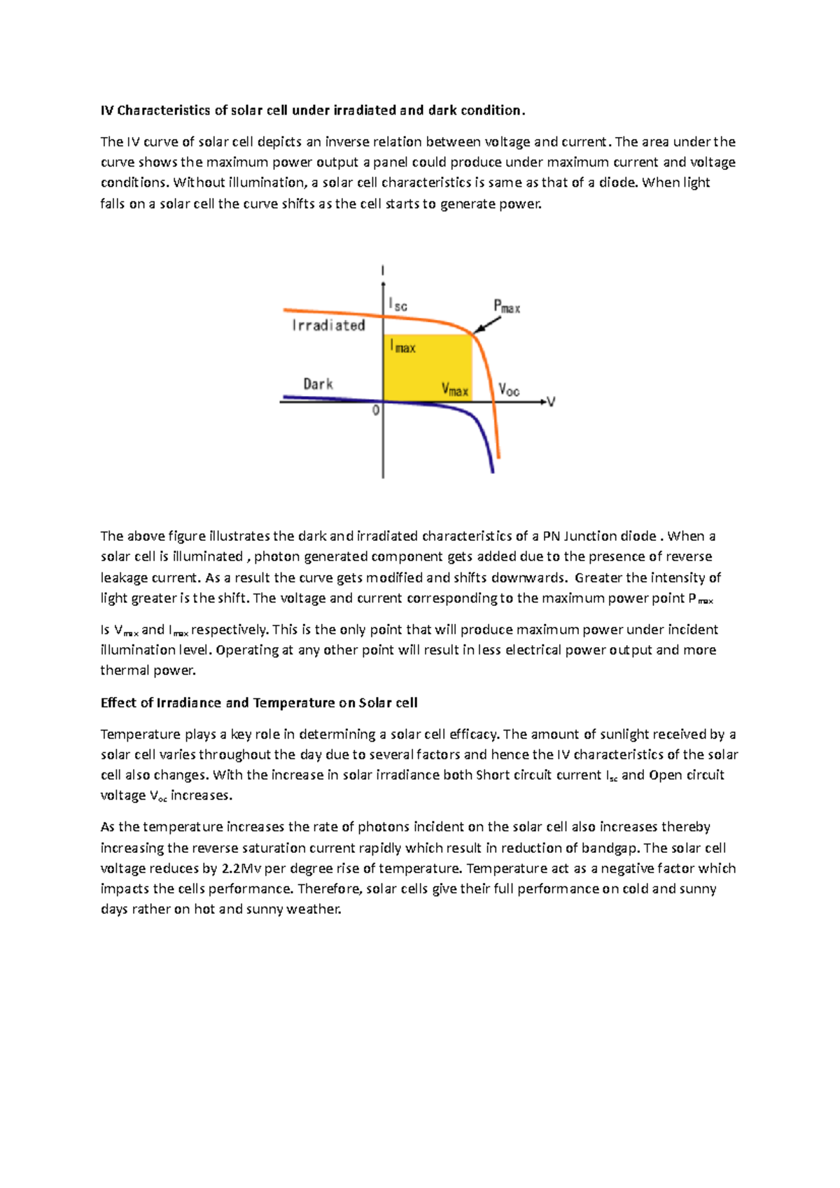 IV Characteristics of solar cell under irradiated and dark condition ...