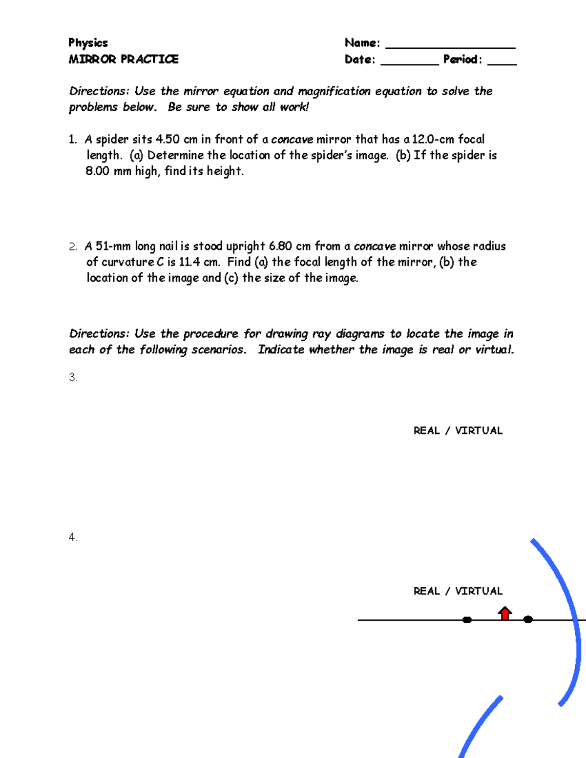 Mirror Practice Word Prob Diagrams - Physics Name ...