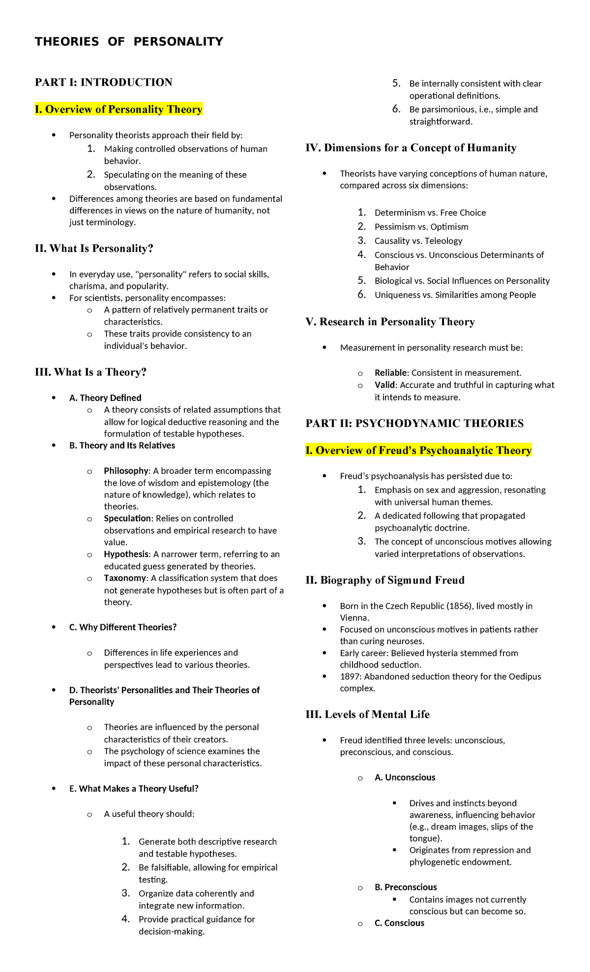 1719323062430 Theories OF Personality - THEORIES OF PERSONALITY PART I ...