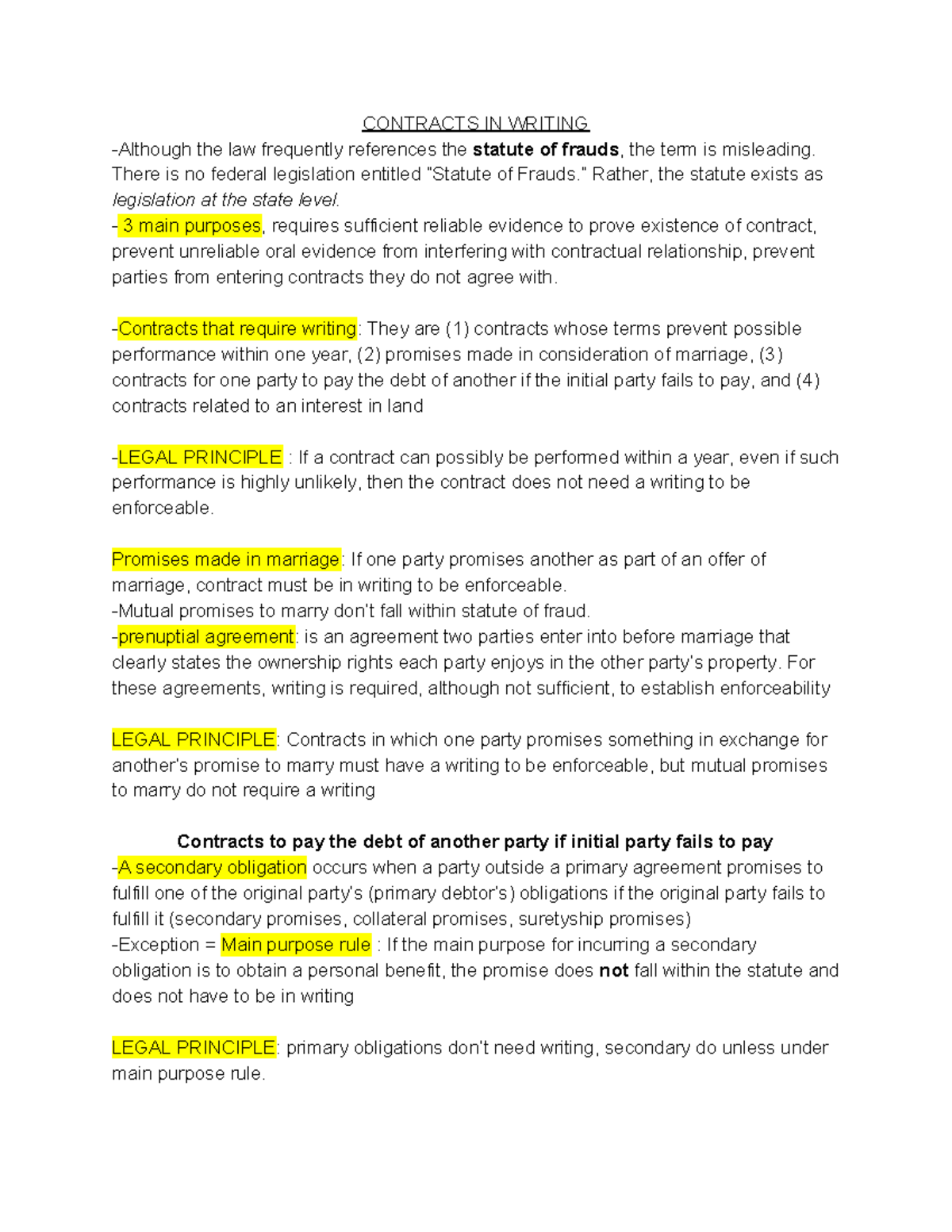 B-LAW CH 18 - Professor Tiffany - CONTRACTS IN WRITING -Although the ...