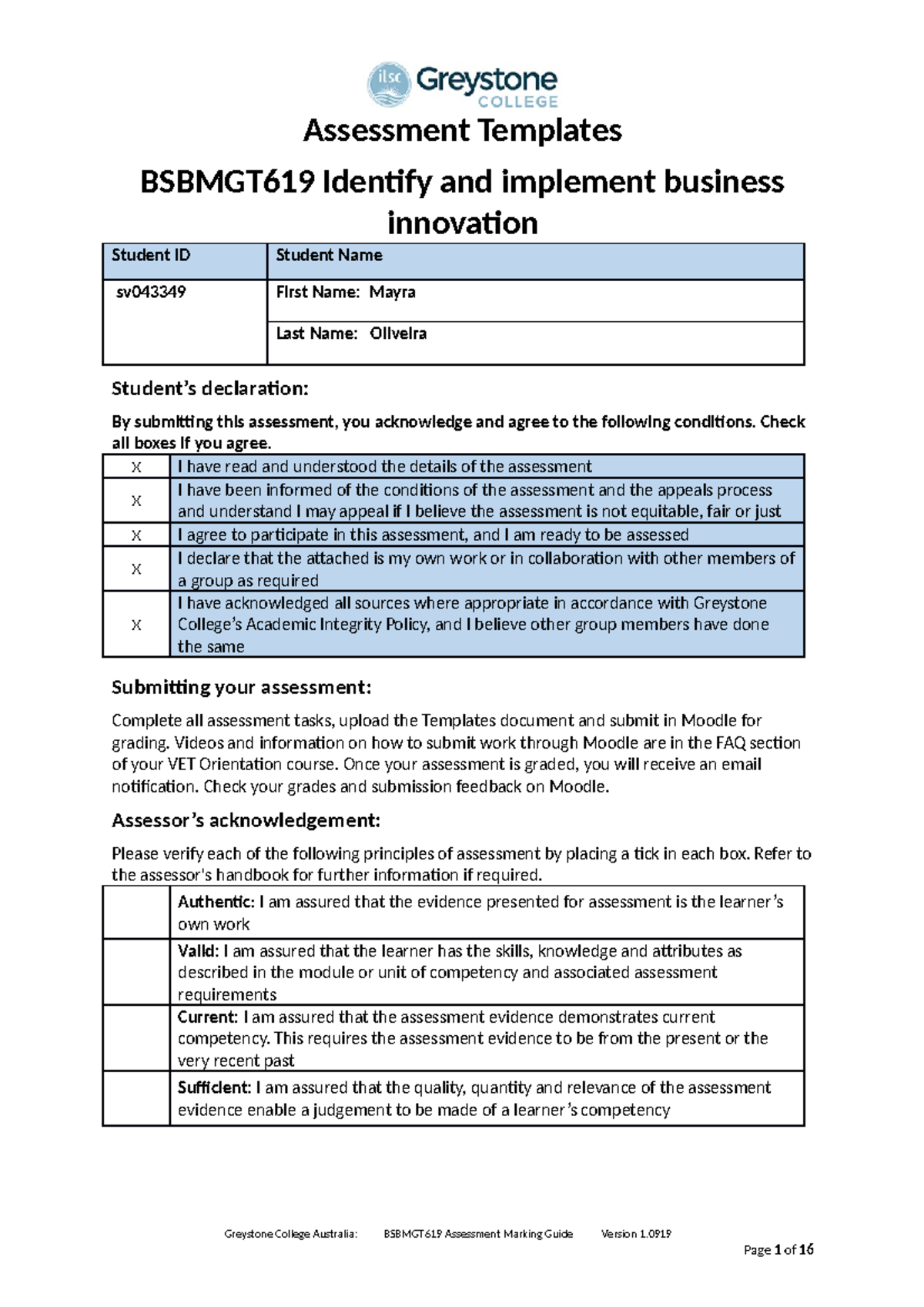 Bsbmgt 619 Assessment Templates V1 0919 - Assessment Templates ...