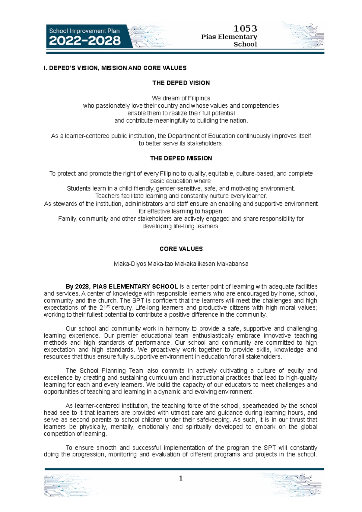 school reading program - I. DEPED’S VISION, MISSION AND CORE VALUES THE ...