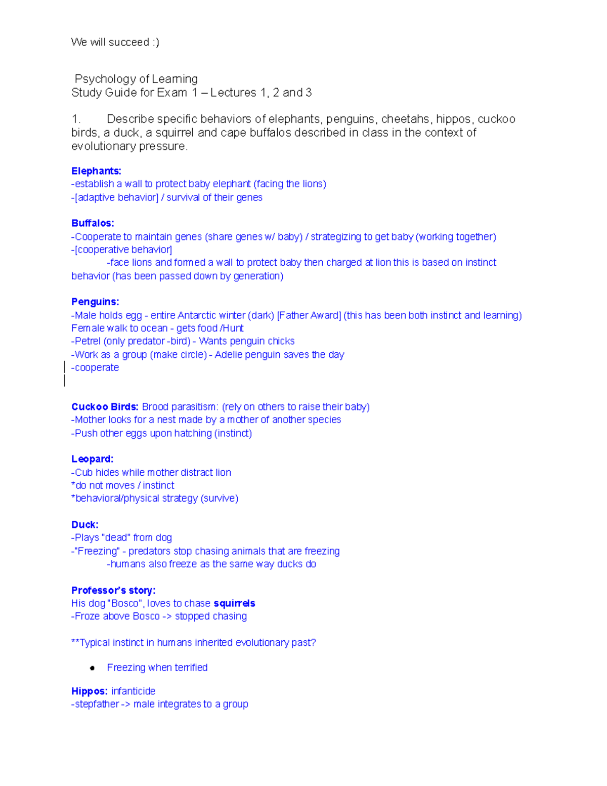 Psychology of Learning Study Guide 1 - Elephants: -establish a wall to ...