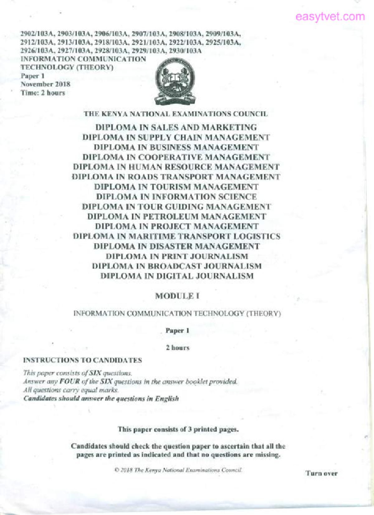 2018 nov - Certificate level - easytvet INFORMATION COMMUNICATION ...
